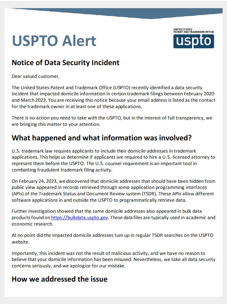 What to do if you received USPTO "Notice of Data Security Incident ...